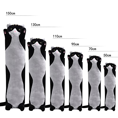 WUYU Lovely Plush Cat Doll Cute Cartoon Soft Stuffed Kitten Pillow Long Throw Sleeping Pillow Doll Toy Gift for Kids Girlfriend Multiple Size (Black, 50cm/19.6in)