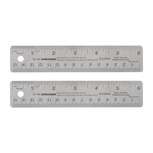 HARFINGTON 2pcs Stainless Steel Rulers with Non-Skid Backing 15cm/6" Inch and Metric Metal Ruler Straight Edge Measuring Tool