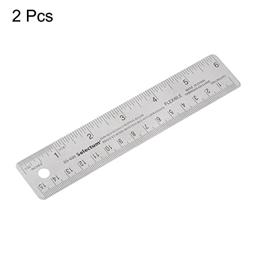 HARFINGTON 2pcs Stainless Steel Rulers with Non-Skid Backing 15cm/6" Inch and Metric Metal Ruler Straight Edge Measuring Tool