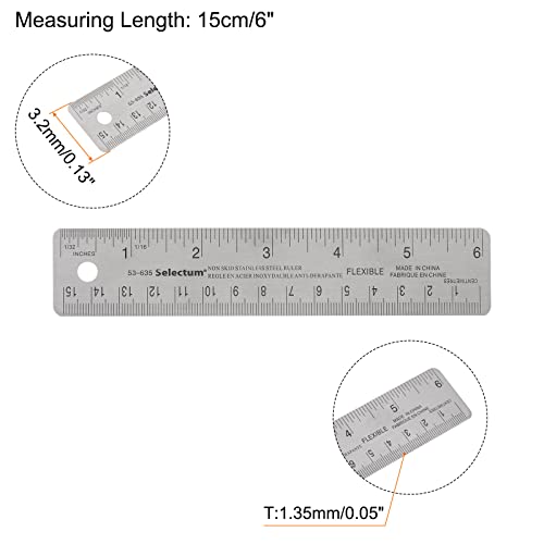 HARFINGTON 2pcs Stainless Steel Rulers with Non-Skid Backing 15cm/6" Inch and Metric Metal Ruler Straight Edge Measuring Tool