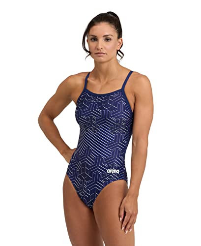 Arena Women's Standard Performance Kikko Pro Light Drop Back Swimsuit, Navy/Navy Multi