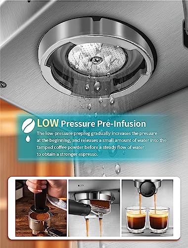 Espresso Machine, Stainless Steel Espresso Machine with Milk Frother for Latte, Cappuccino, Machiato,for Home Espresso Maker, 1.8L Water Tank, Semi Automatic Espresso Machines 20 Bar