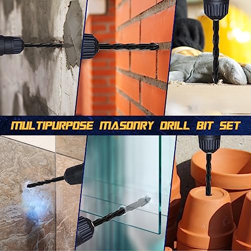 12-PCS Concrete Drill Bit Set & Masonry Drill Bit Set, Cement Drill Bits for Concrete Brick Wall, Tile Glass Ceramic, Masonry Drill Bit 1/8 to 1/2 inch Industrial Strength Carbide Cross Drill Bit Tip