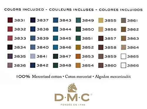 DMC Embroidery Floss, Anniversary Collection Pack. 36 Colors Cotton Embroidery Thread Bundle with Hand Embroidery Needle Size 18. Premium Cross Stitch String Set. Yarn Kit, DMC Mouline Threads.