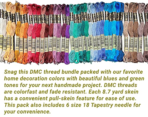 DMC Embroidery Floss, Anniversary Collection Pack. 36 Colors Cotton Embroidery Thread Bundle with Hand Embroidery Needle Size 18. Premium Cross Stitch String Set. Yarn Kit, DMC Mouline Threads.