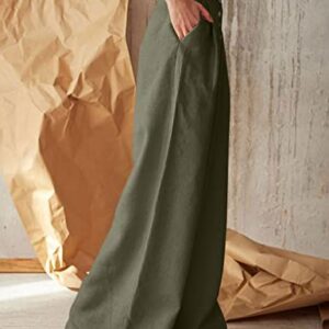 Mingzhu Womens Casual High Waist Cotton Linen Palazoo Pants Summer Wide Leg Trousers with Pockets(0610-Green-S)