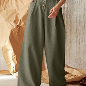 Mingzhu Womens Casual High Waist Cotton Linen Palazoo Pants Summer Wide Leg Trousers with Pockets(0610-Green-S)