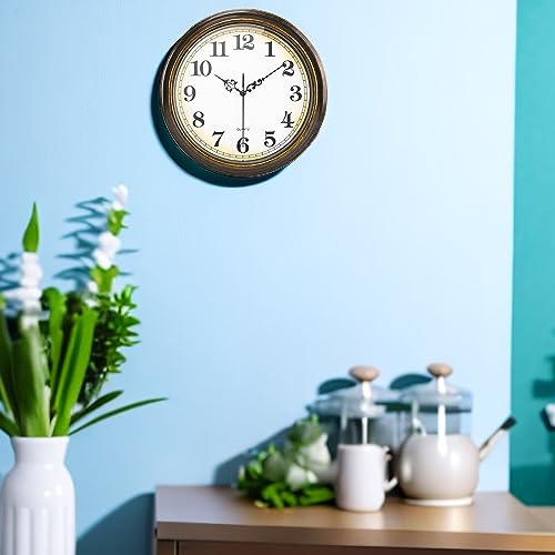 Yoiolclc Wall Clock Battery Operated Silent Non-Ticking Vintage Wall Clocks for Kitchen, School, Living Room (12Inch, Bronze)