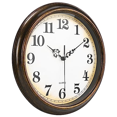 Yoiolclc Wall Clock Battery Operated Silent Non-Ticking Vintage Wall Clocks for Kitchen, School, Living Room (12Inch, Bronze)