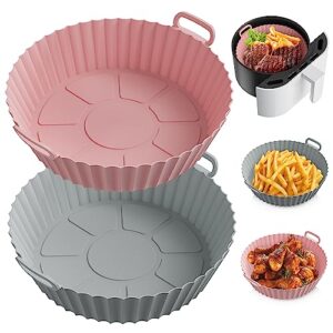 air fryer silicone liners for 4 to 7 qt [2 pack] me.fan air fryer silicone liners pot - reusable air fryer basket with handles & holes - air fryer oven accessories - rose pink+light grey