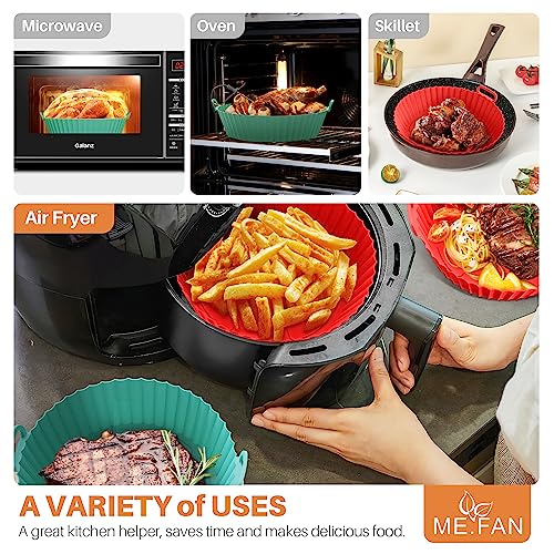 Air Fryer Silicone Liners for 4 to 7 QT [2 Pack] ME.FAN Air Fryer Silicone Liners Pot - Reusable Air Fryer Basket with Handles & Holes - Air Fryer Oven Accessories - Rose Pink+Light Grey