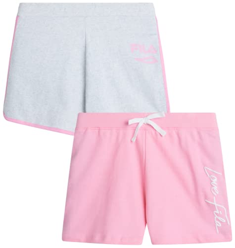 Fila Girls' Active Shorts - 2 Pack French Terry Sweat Shorts - Gym Running Performance Athletic Shorts (7-16), Size 7-8, Light Pink/Light Grey