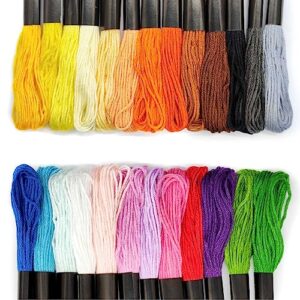 25 Skeins 6 Strands Vibrant Embroidery Floss with 5 Winder Cards Cross Stitch Threads Friendship Bracelet Thread Rainbow Embroidery Floss Skein for DIY Hair Wraps Crafts Sewing Projects