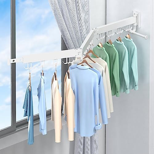 GLDDAO Wall Mounted Drying Rack,Wall Foldable Drying Rack Clothing Wall Mounted,Collapsible Drying Racks for Laundry Wall,Clothes Drying Rack Wall Mount,Retractable White