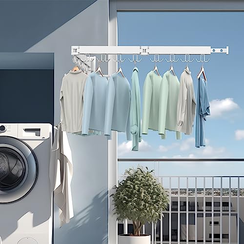 GLDDAO Wall Mounted Drying Rack,Wall Foldable Drying Rack Clothing Wall Mounted,Collapsible Drying Racks for Laundry Wall,Clothes Drying Rack Wall Mount,Retractable White