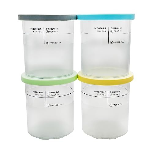 CXQ XL Family Size Ice Cream Pint Container, Compatible with Ninja NC501 CREAMi Deluxe 11-in-1 Ice Cream & Frozen Treat Maker Model NC500/NC501/NC501H/NC501HBL/NC503HGN(Gray/Blue/Green/Yellow)