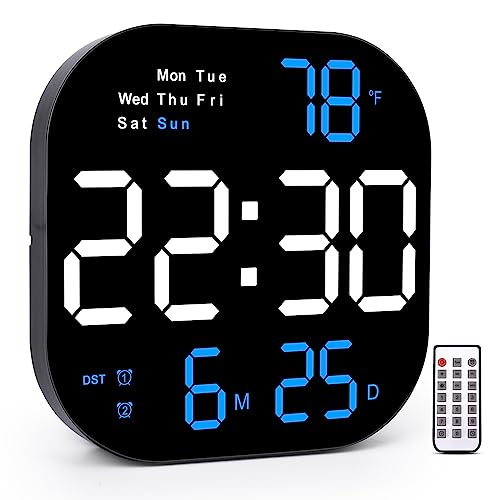 Large Digital Wall Clock, 10.55" Led Display, Automatic Brightness Dimmer Big Clock with Remote, Square Alarm Clock for Living Room Decor