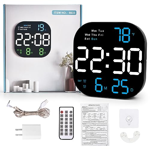 Large Digital Wall Clock, 10.55" Led Display, Automatic Brightness Dimmer Big Clock with Remote, Square Alarm Clock for Living Room Decor