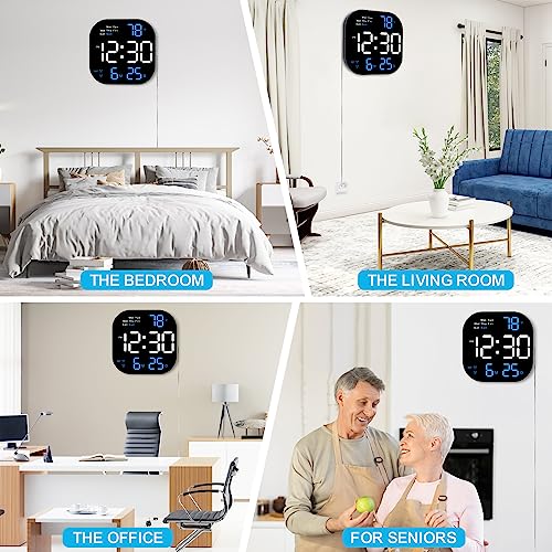 Large Digital Wall Clock, 10.55" Led Display, Automatic Brightness Dimmer Big Clock with Remote, Square Alarm Clock for Living Room Decor