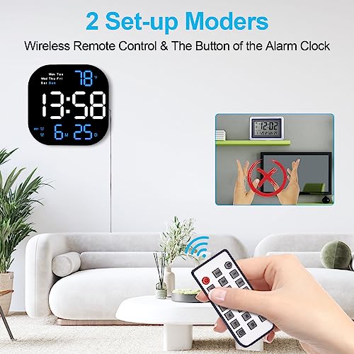 Large Digital Wall Clock, 10.55" Led Display, Automatic Brightness Dimmer Big Clock with Remote, Square Alarm Clock for Living Room Decor