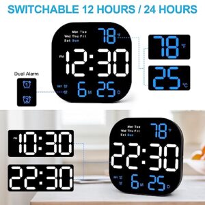 Large Digital Wall Clock, 10.55" Led Display, Automatic Brightness Dimmer Big Clock with Remote, Square Alarm Clock for Living Room Decor