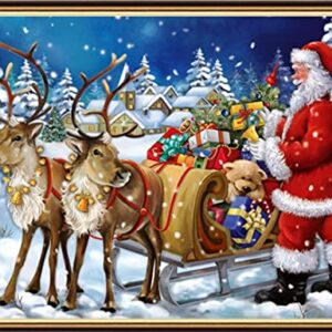 Magxvouy Beginners Cross Stitch Stamped Kits Full Range of Embroidery Starter Kits for Adults DIY 11CT Cross Stitches kit Embroidery Patterns Needlepoint Kits-Santa Claus and Elk 15.7x19.7 inch