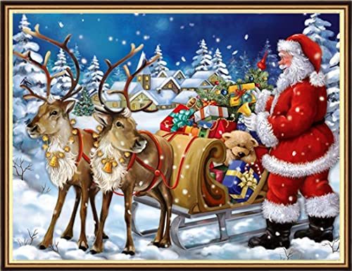 Magxvouy Beginners Cross Stitch Stamped Kits Full Range of Embroidery Starter Kits for Adults DIY 11CT Cross Stitches kit Embroidery Patterns Needlepoint Kits-Santa Claus and Elk 15.7x19.7 inch