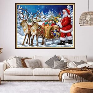 Magxvouy Beginners Cross Stitch Stamped Kits Full Range of Embroidery Starter Kits for Adults DIY 11CT Cross Stitches kit Embroidery Patterns Needlepoint Kits-Santa Claus and Elk 15.7x19.7 inch