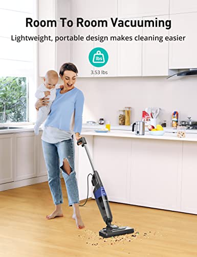 Aspiron Stick Vacuum Cleaner, Small Vacuum Cleaner with 20kPa Powerful Suction & 0.88QT Dust Cup and 16ft Power Cord, 5-in-1 Handheld Lightweight Bagless Vacuum Cleaner Carpet and Floor for Pet