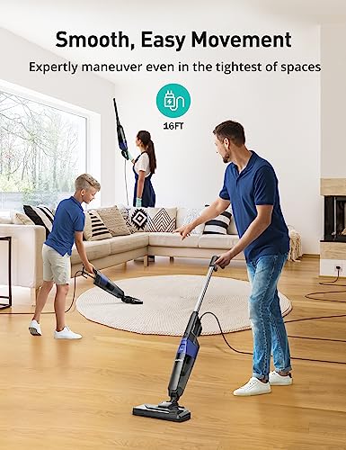 Aspiron Stick Vacuum Cleaner, Small Vacuum Cleaner with 20kPa Powerful Suction & 0.88QT Dust Cup and 16ft Power Cord, 5-in-1 Handheld Lightweight Bagless Vacuum Cleaner Carpet and Floor for Pet