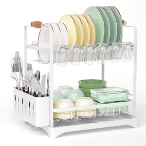 e-room trend dish drying rack,black large capacity and multifunctional carbon steel dish rack, 2-tier dish drying rack, rustproof kitchen dish drying rack with drainbo & utensil (dr201w)