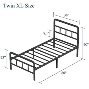 Richwanone 14 inch Twin XL Bed Frame with Headboard and Footboard, Heavy Duty Metal Platform with Steel Slat Support, No Box Spring Needed, Easy Assembly, Black