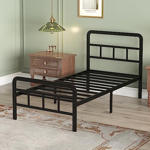 Richwanone 14 inch Twin XL Bed Frame with Headboard and Footboard, Heavy Duty Metal Platform with Steel Slat Support, No Box Spring Needed, Easy Assembly, Black