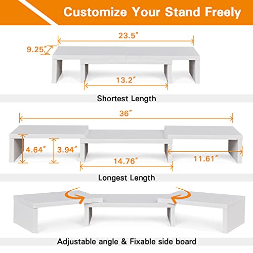 SUPERJARE L Shaped Desk with Power Outlets and Dual Monitor Stand Riser