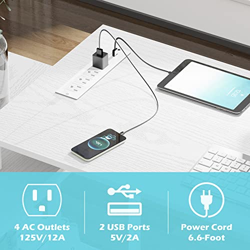 SUPERJARE L Shaped Desk with Power Outlets and Dual Monitor Stand Riser