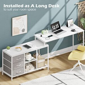 SUPERJARE L Shaped Desk with Power Outlets and Dual Monitor Stand Riser