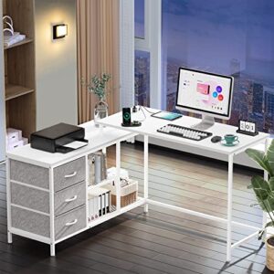 SUPERJARE L Shaped Desk with Power Outlets and Dual Monitor Stand Riser