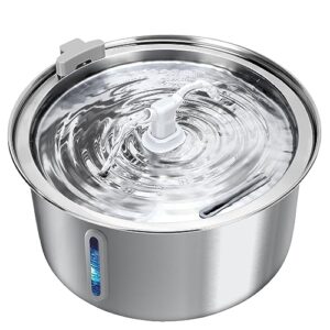 ofat home stainless steel cat water fountain 3.2l/108oz automatic pet water fountain with water level window, quiet pump dishwasher safe