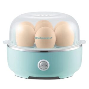 elite gourmet egc115m easy egg cooker electric 7-egg capacity, soft, medium, hard-boiled egg cooker with auto shut-off, measuring cup included, bpa free, retro mint