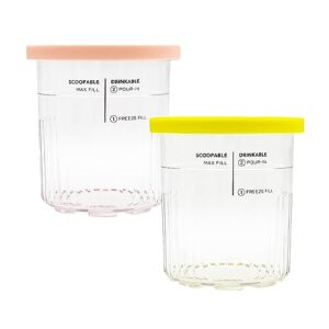 cxq xl family size ice cream pint containers with silicone lids, compatible with ninja nc501 creami deluxe 11-in-1 ice cream & frozen treat maker and model: nc500, nc501, nc501h, nc501hbl and nc501hgn. (pink/yellow)