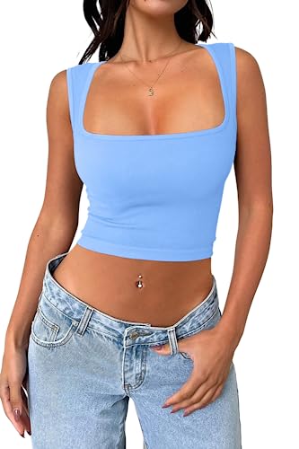 Meyeeka Cropped Tank Tops Going Out Crop Tops for Women Trendy Party Night Clubwear Della Robbia Blue M