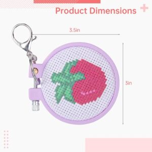 joyibay 6PCS 3'' Cross Stitch Embroidery Kits for Kids, Cross Stitch Beginner for Handicraft, Fruit Patterns DIY Handmade Pendant Hoops for Kids Manual Backpack Decoration with Chains