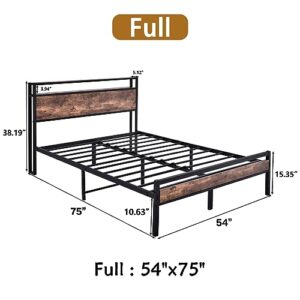 JUYETOA Full Size Bed Frame with Wooden Headboard and Footboard, Strong Metal Slats Support for Mattress Foundation, No Box Spring Needed, Easy Assembly, Noise Free