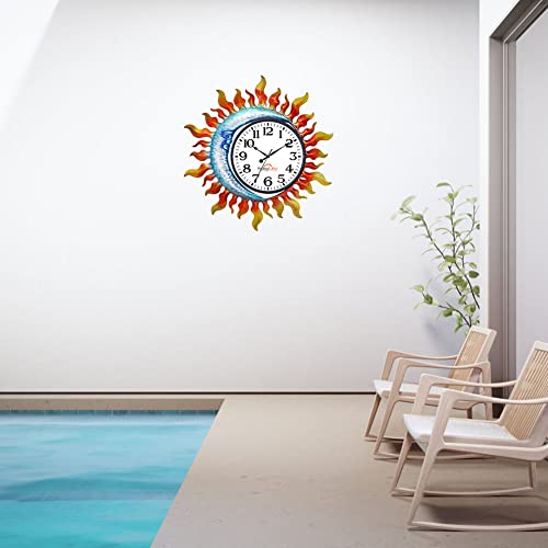 giole 13" Indoor Outdoor Sun and Moon Wall Clock, Silent Non-Ticking Wall Clocks Battery Operated, Outdoor Clocks Waterproof for Patio and Home Decor