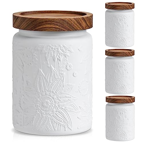 Amzcku 24 OZ Vintage Glass Jars Canister Airtight Storage Jar Container with Airtight Wood Lid, For Kitchen, Coffee, Flour, Sugar, Beans, 4Pack