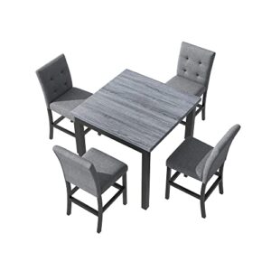 LUMISOL 5 Piece Kitchen Table Set for 4, Counter Height Dining Table Set, Square Dining Table with High Back Upholstered Chairs