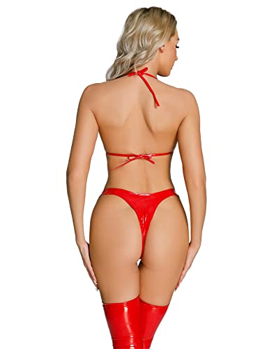 Aivtalk Women 2Pcs Bra Tops Thong Micro Bikini Set Sexy Swimwear Beachwear Swimsuit Extreme Lingerie Set Red S