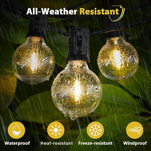 100FT Solar String Lights Outdoor Waterproof, Solar String Lights for Outside with Remote, G40 LED Lights String Solar Powered with 52 Shatterproof Bulbs, Dimmable Patio Hanging Lights for Yard Garden