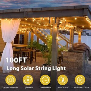 100FT Solar String Lights Outdoor Waterproof, Solar String Lights for Outside with Remote, G40 LED Lights String Solar Powered with 52 Shatterproof Bulbs, Dimmable Patio Hanging Lights for Yard Garden