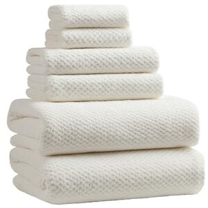 hvms extra large bath towels set for bathroom 30x60 inches super soft light weight quick dry microfiber shower towels (white,6 piece)